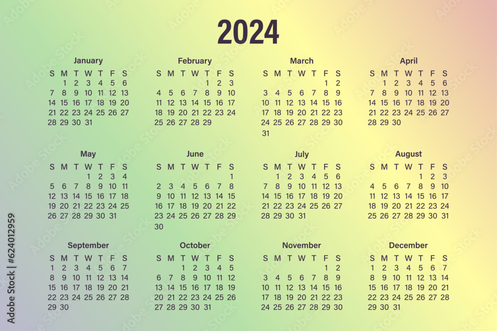 Template of the annual calendar for 2024. Vector layout of a wall or ...