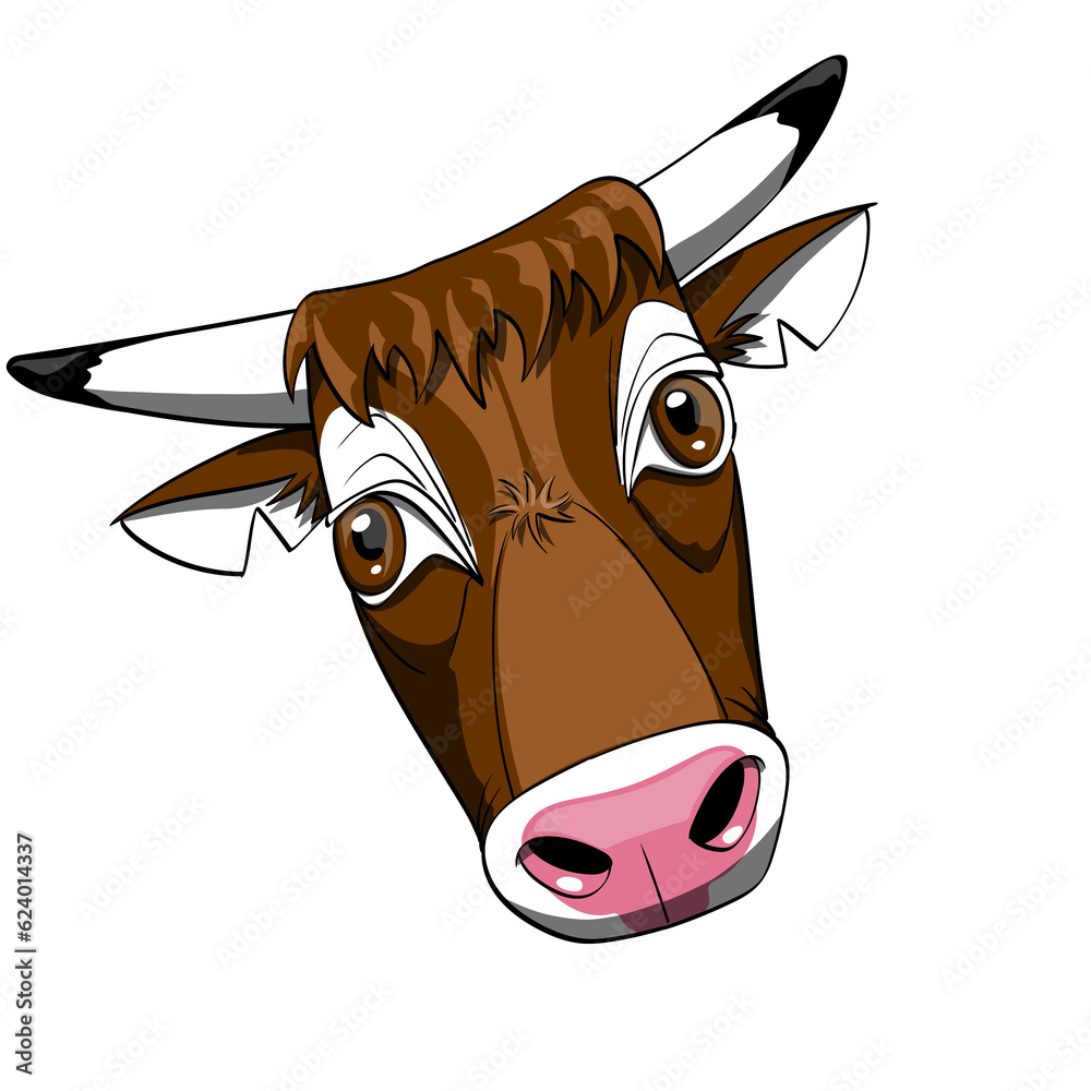 Cute young bull head front view isolated on white background Stock ...