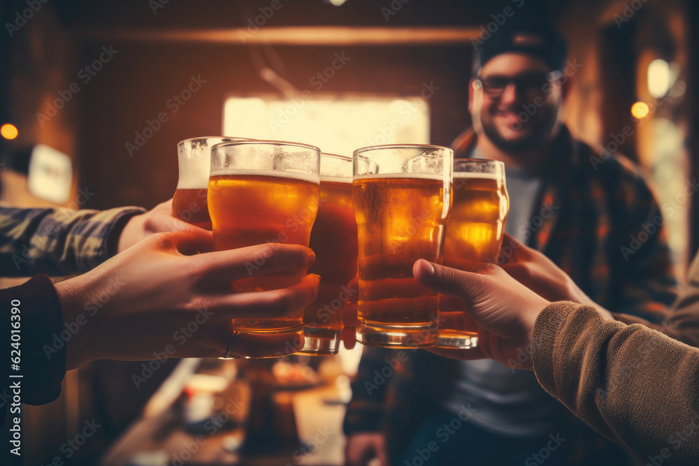 Multiracial group of friends enjoying a beer - Young people hands ...