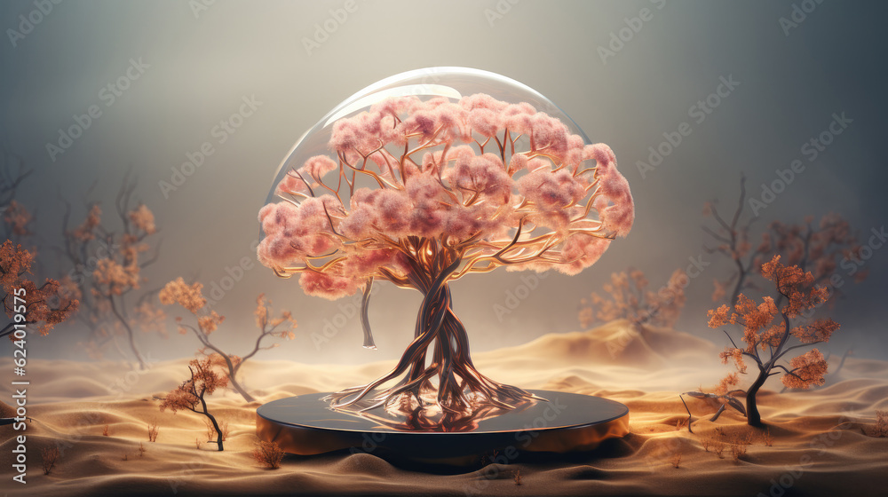 A futuristic tree in the shape of a brain, representing the connection ...