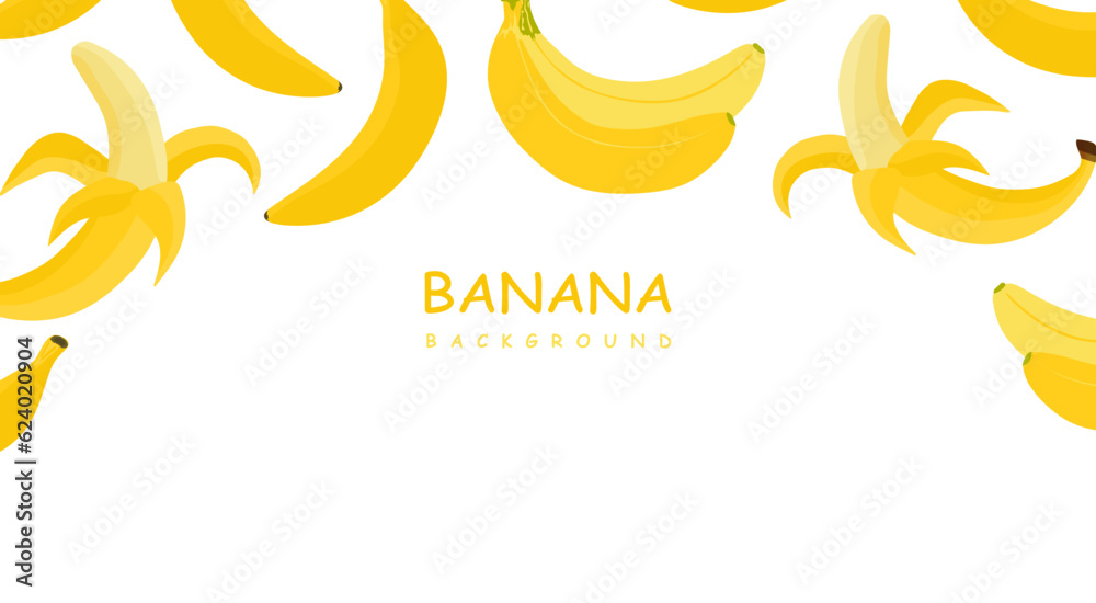 Banana background. Single, peeled and bunch of bananas for banner ...