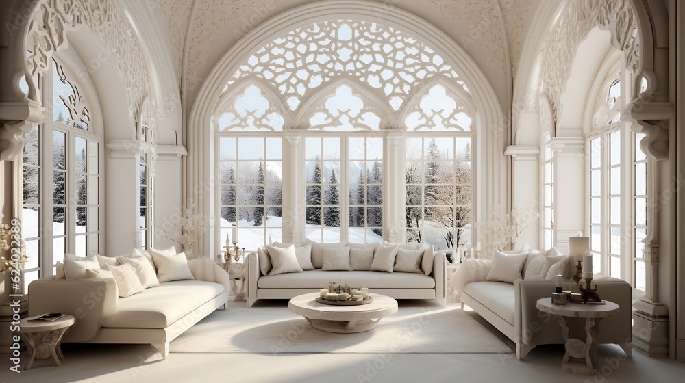 Luxury eastern interior design of modern living room with carved ...