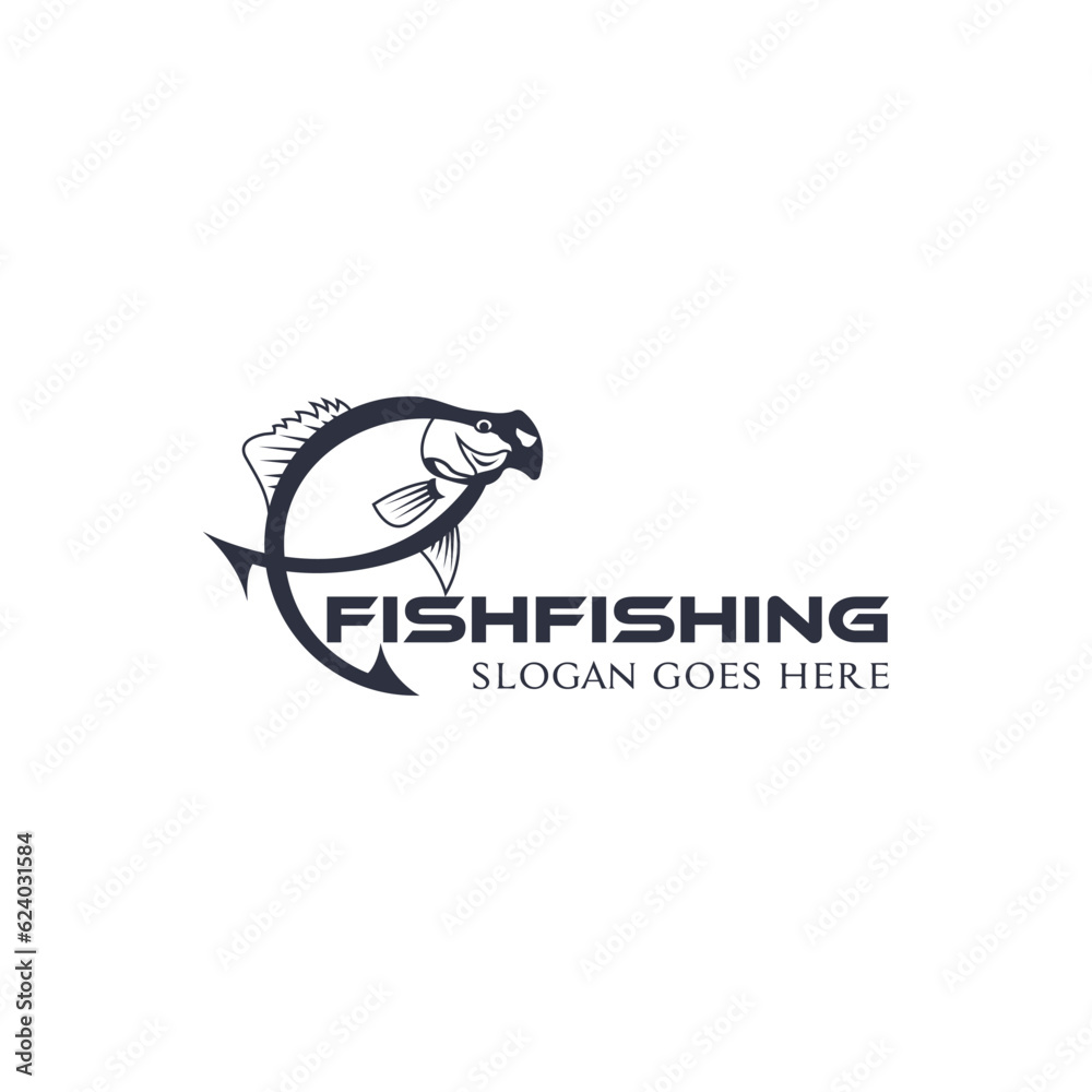 The fishing fish logo is simple and clear, featuring a hopping fish ...
