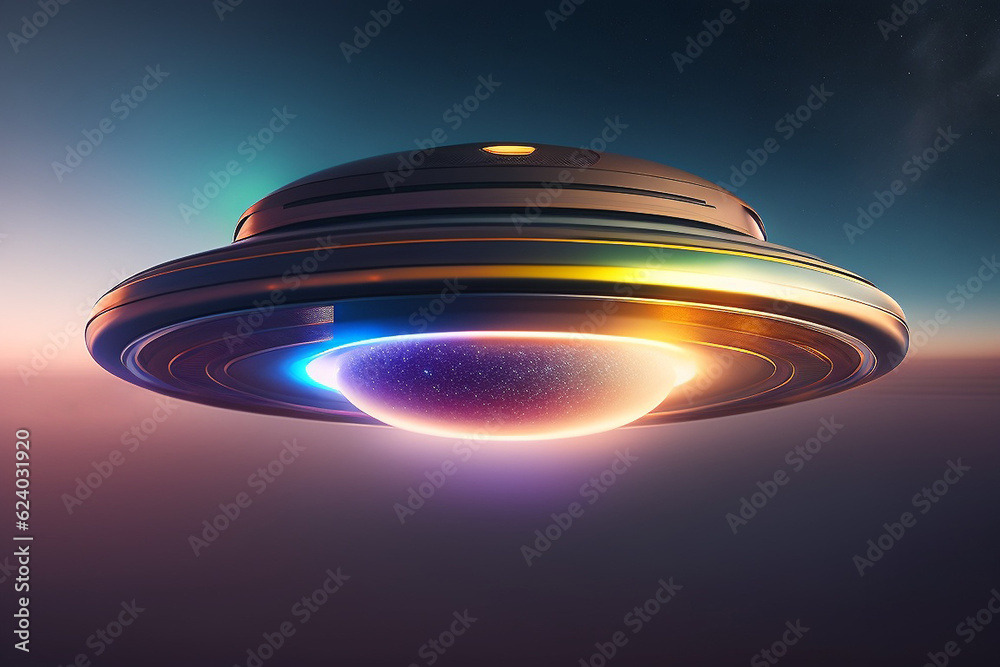 UFO flying over planet Earth, mountain. starry night sky background ...