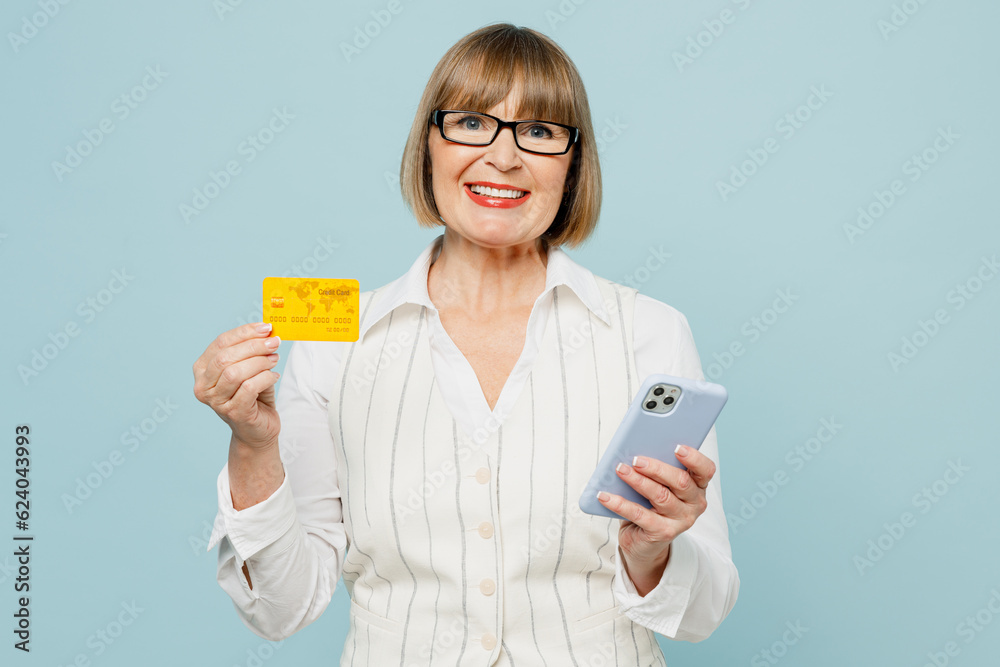 Employee business woman 50s wear white classic suit glasses formal ...