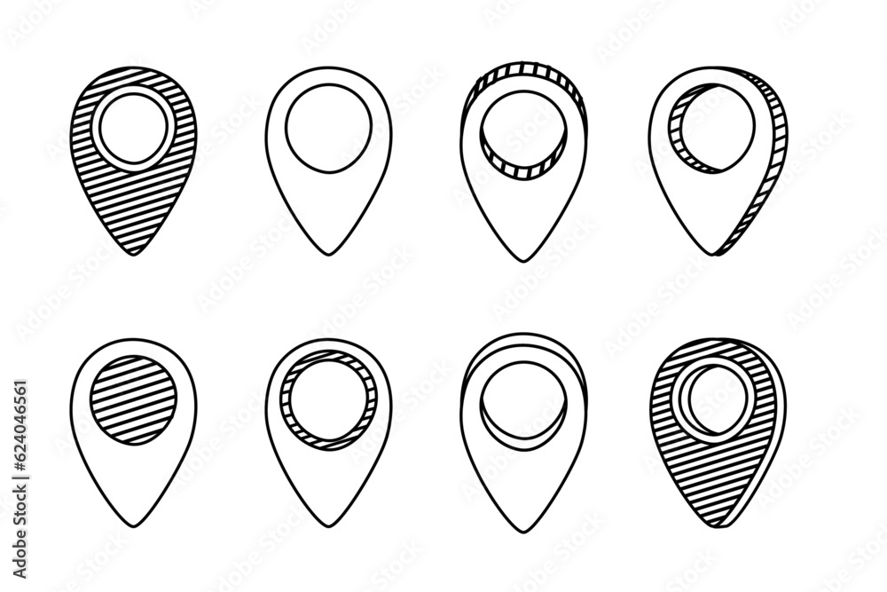 Doodle navigation sign, hand drawn Map pins location icon doodle ...