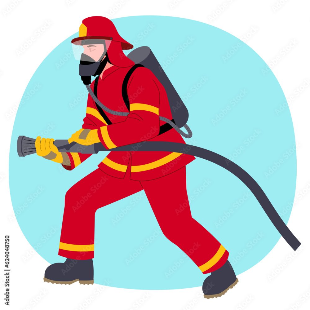 Clipart of a firefighter holding a hose, vector illustration Stock ...