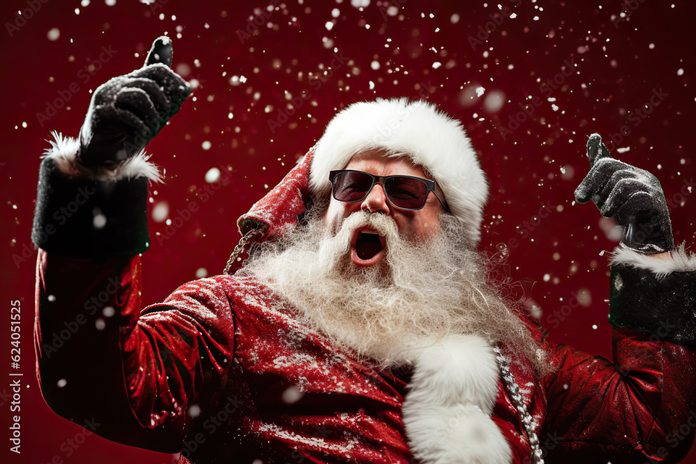 Rockin' Santa Claus Waist-Up Portrait of a Cool Santa Roaring with ...