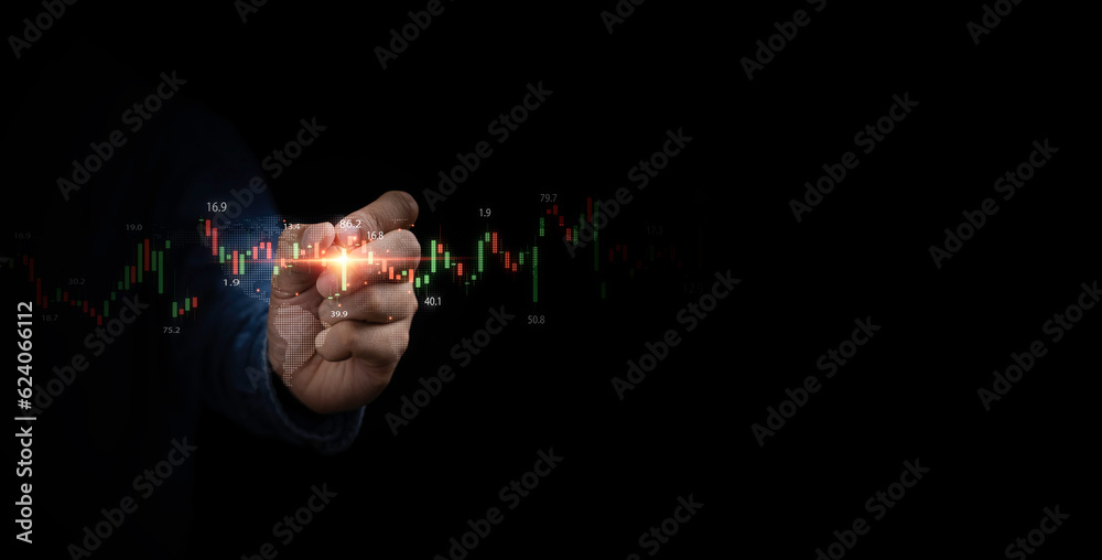 Hand drawing virtual technical graph and chart for analysis stock ...
