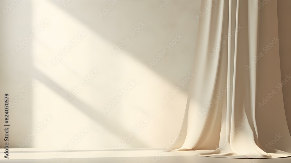 Elegant Room with Curtains in ivory Colors and Shadow of Windows ...