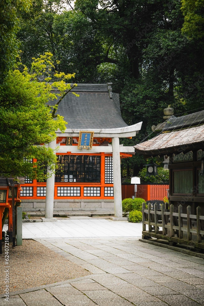 Japanese Torii gate in Kyoto. Traditional shrine gate near temples in a ...