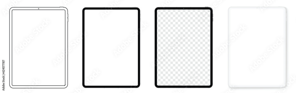 tablet mockup with blank screen in realistic, clay, flat vector ...