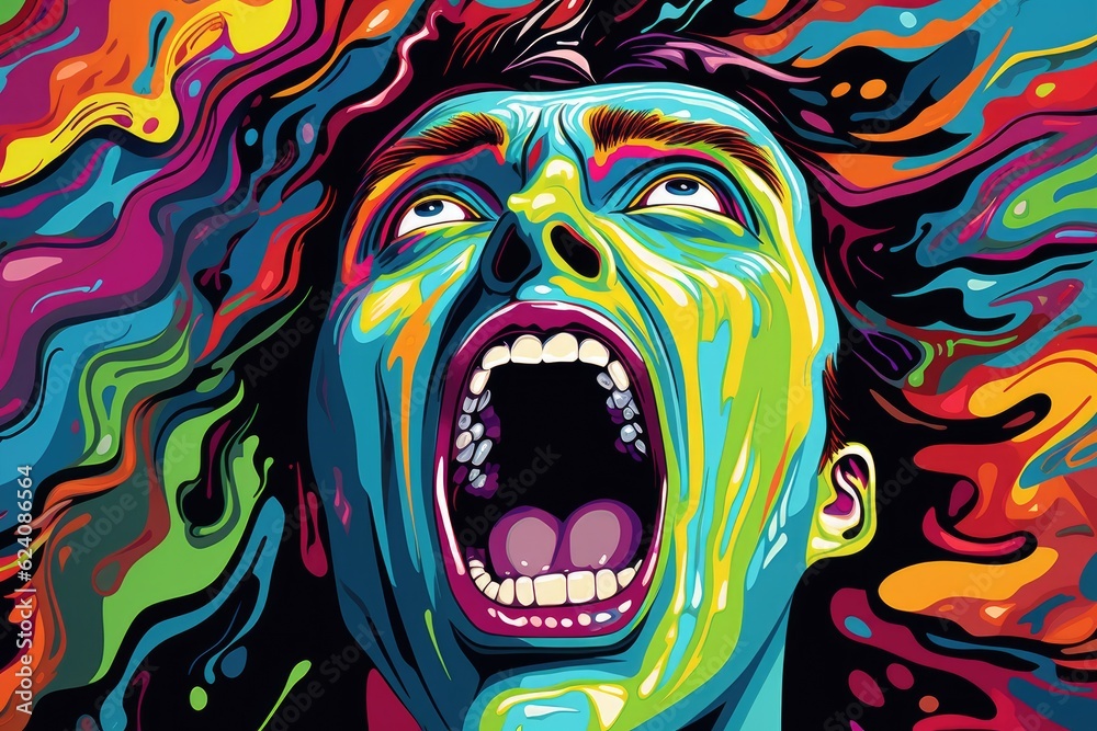 ภาพประกอบสต็อก Pop Art Horror, showcasing a person's face contorted in ...