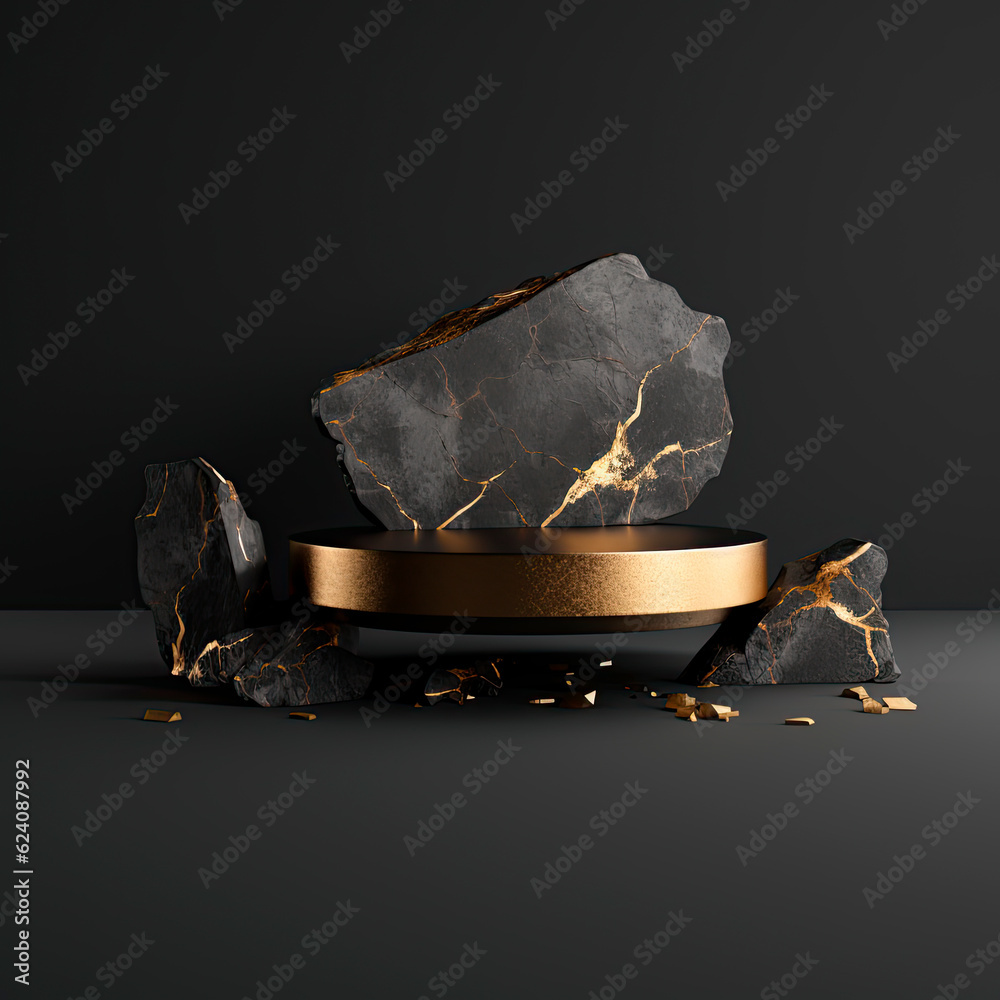 abstract background with black cobblestone ruins, broken rocks and ...