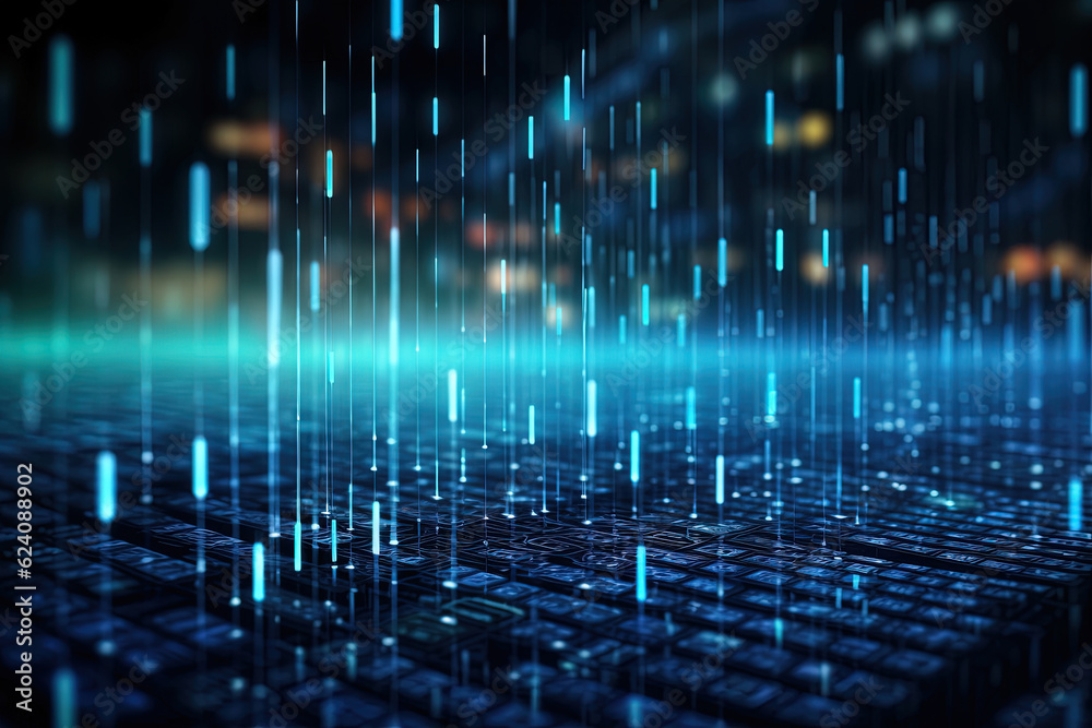 Illustrating the concept of binary code transmission and network connectivity through scientific ...