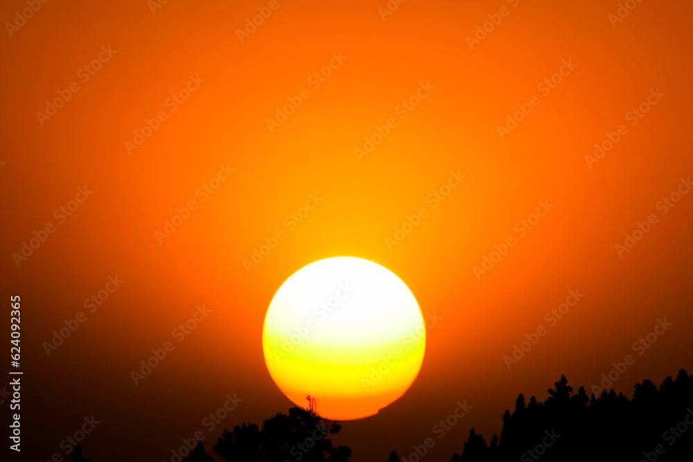 Heat wave. Hot sun of heat wave. Climate change. Global warming. High ...