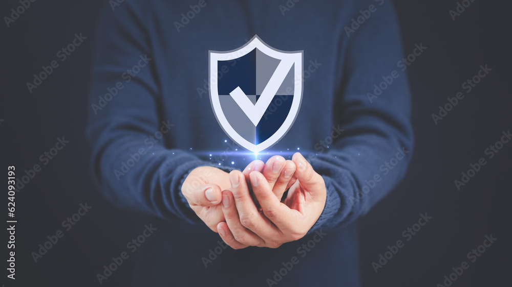 Man hands showing identity proofing icon for the security protection ...