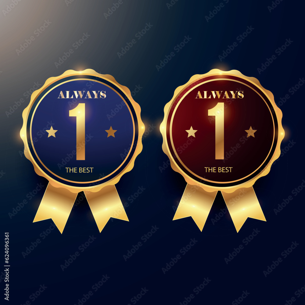 Gold medal,only for the best,with red ribbon,first place badge,vector ...