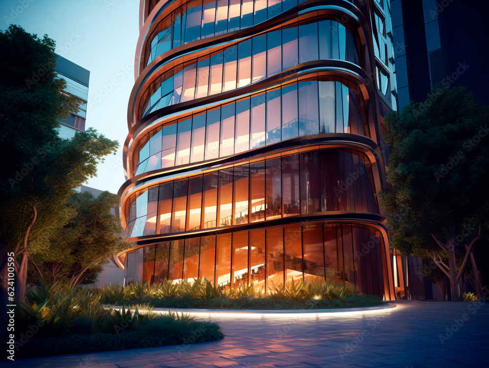 Futuristic concrete architecture design building exterior with ...