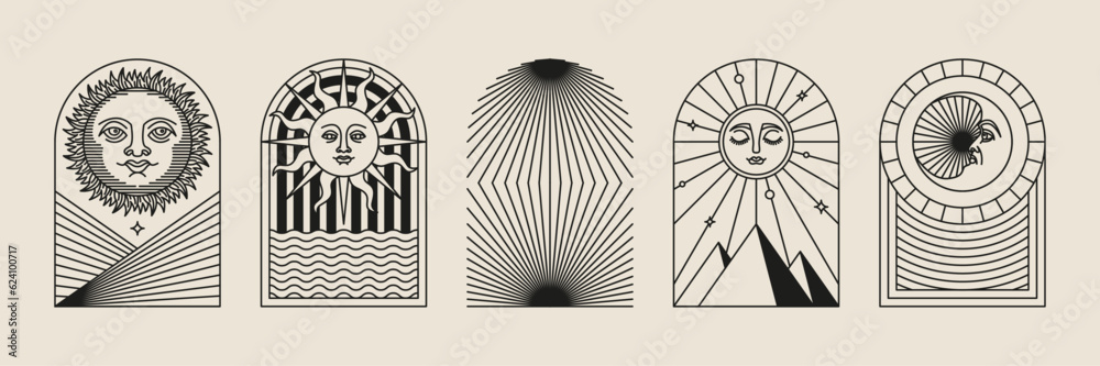 Boho frame arch vector illustration modern minimalistic retro aesthetic ...