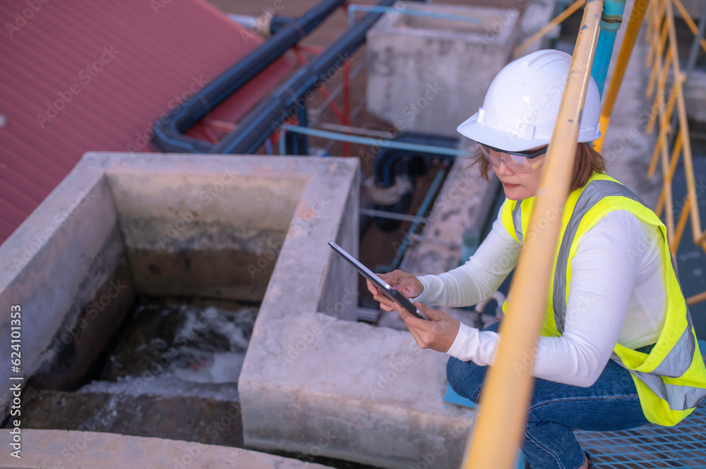 Environmental engineers work at wastewater treatment plants,Water ...