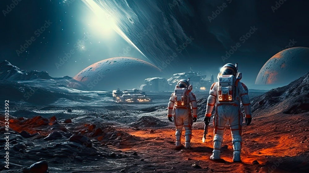 Exploring the Alien Planet: Two Confident Astronauts on Footed Mission ...