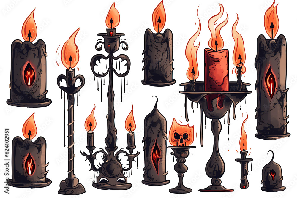cartoon candles creepy gothic occult clipart, Generative AI Stock ...