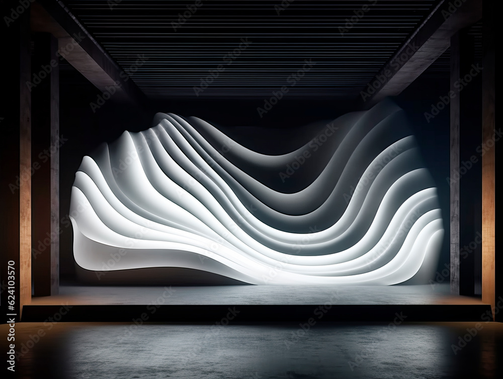 Blue neon concrete room texture. Wavy background. Interior wall ...