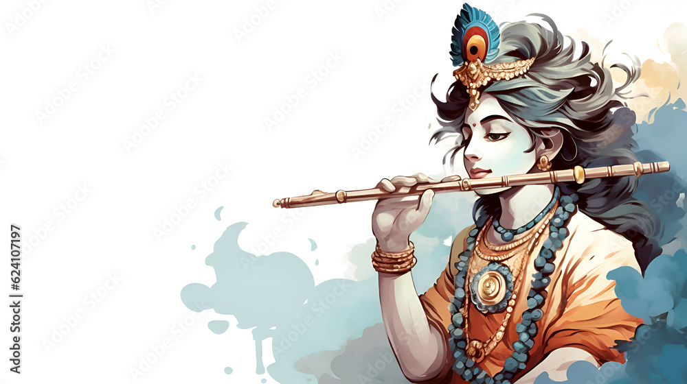 Krishna playing the flute, banner, Generative AI Stock Illustration ...