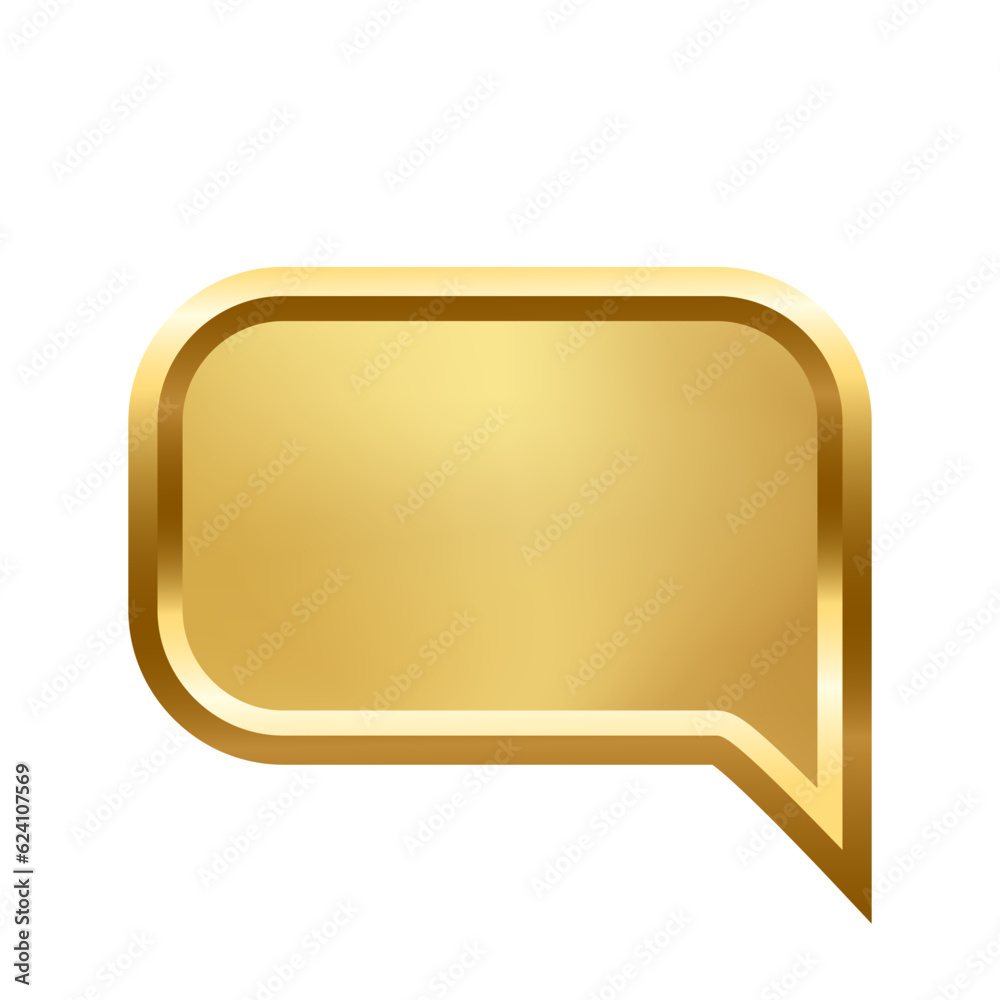 Gold rectangle speech bubble with frame vector illustration. 3d golden ...