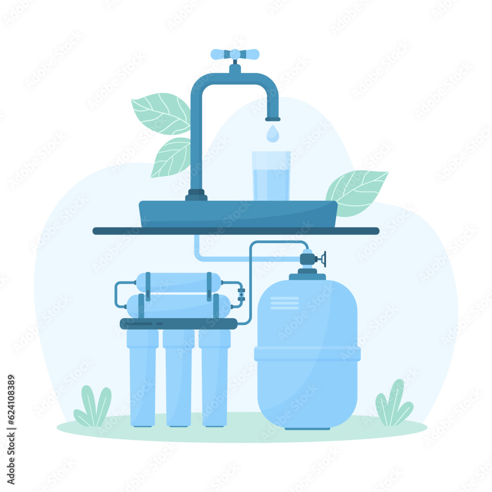 Home water purification vector illustration. Cartoon infographic scheme ...