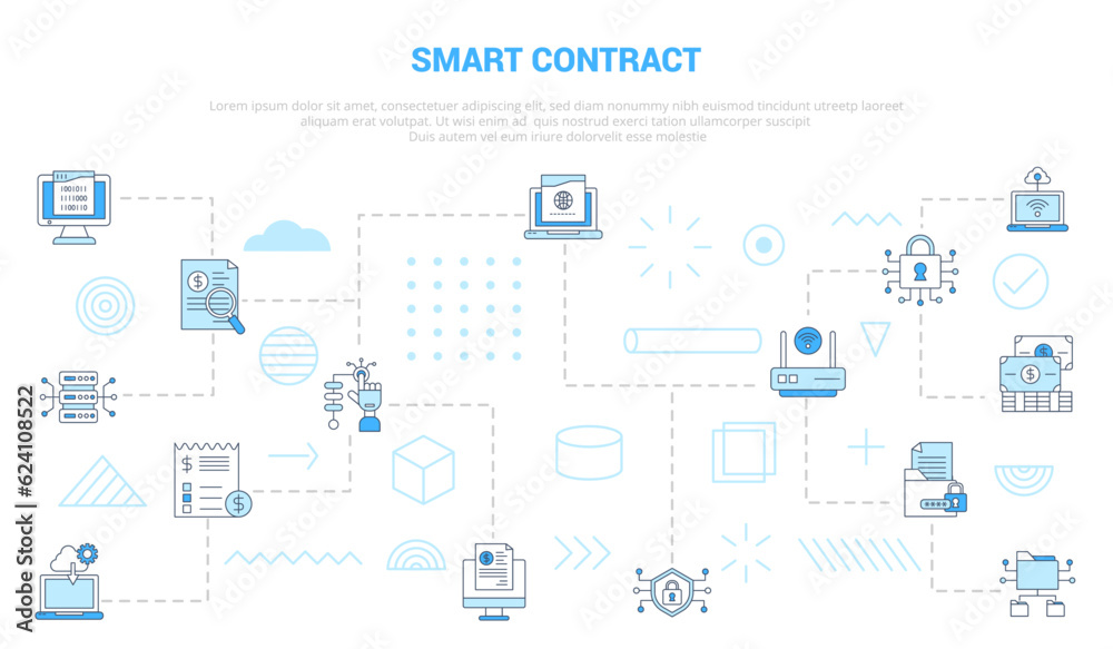 smart contract concept with icon set template banner with modern blue ...