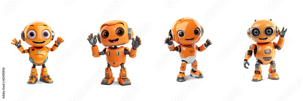 Cute robot raising hand to say hello on transparent background Stock ...