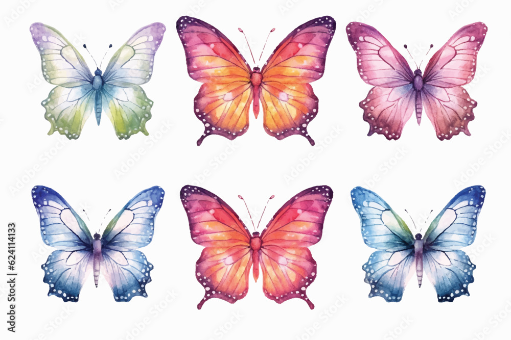 Butterfly collection. Watercolor illustration. Colorful Butterflies ...