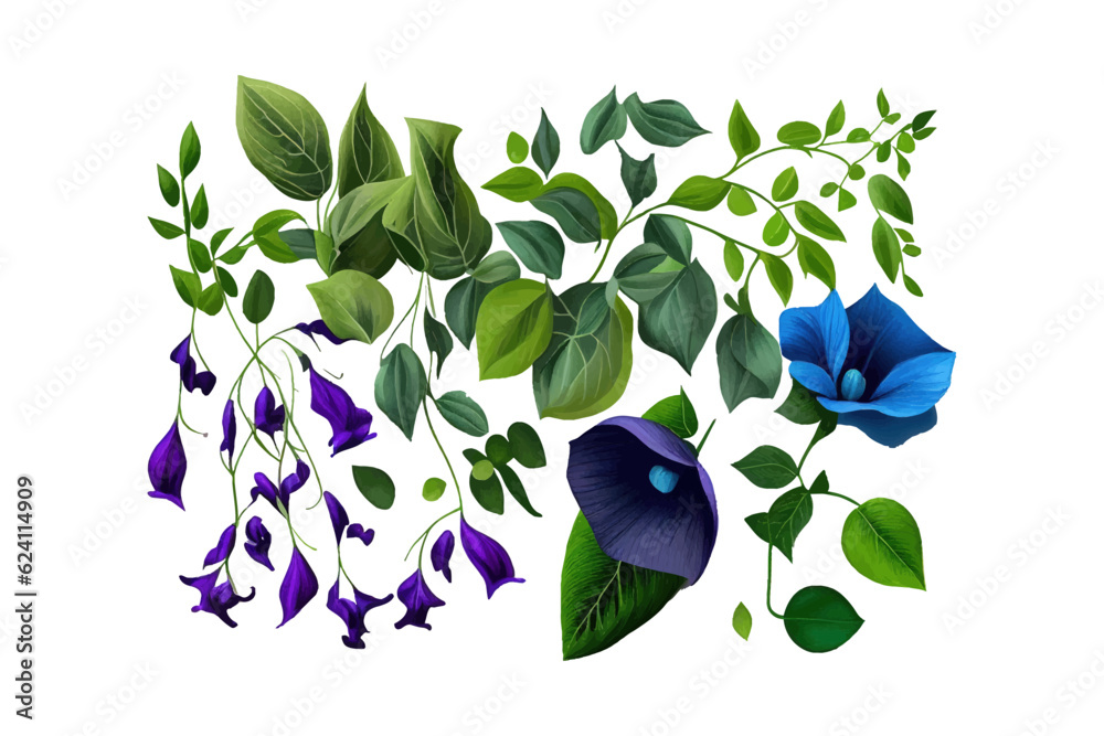 Blue Flowers And Vines Clip Art