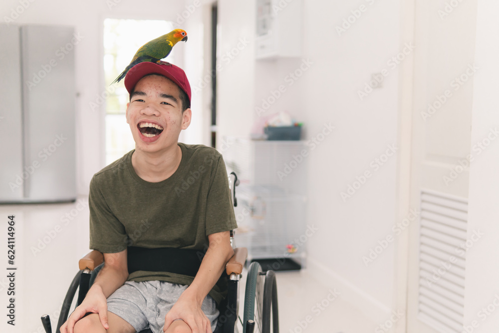 Confidente teenage boy wearing red cap with big smile, joy face and his ...