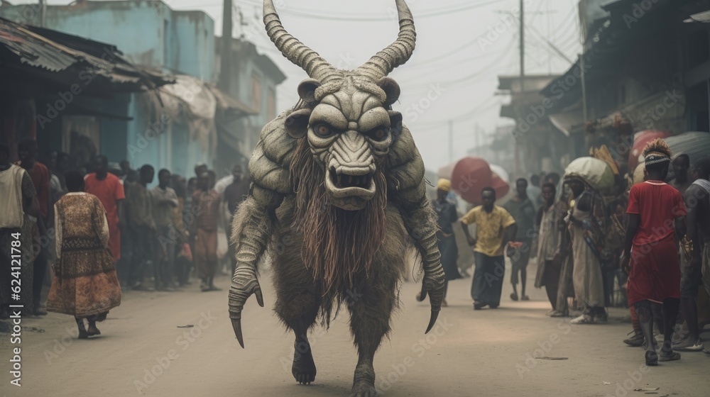 Mythical creature of Angola. Illustration of a majestic horned animal ...