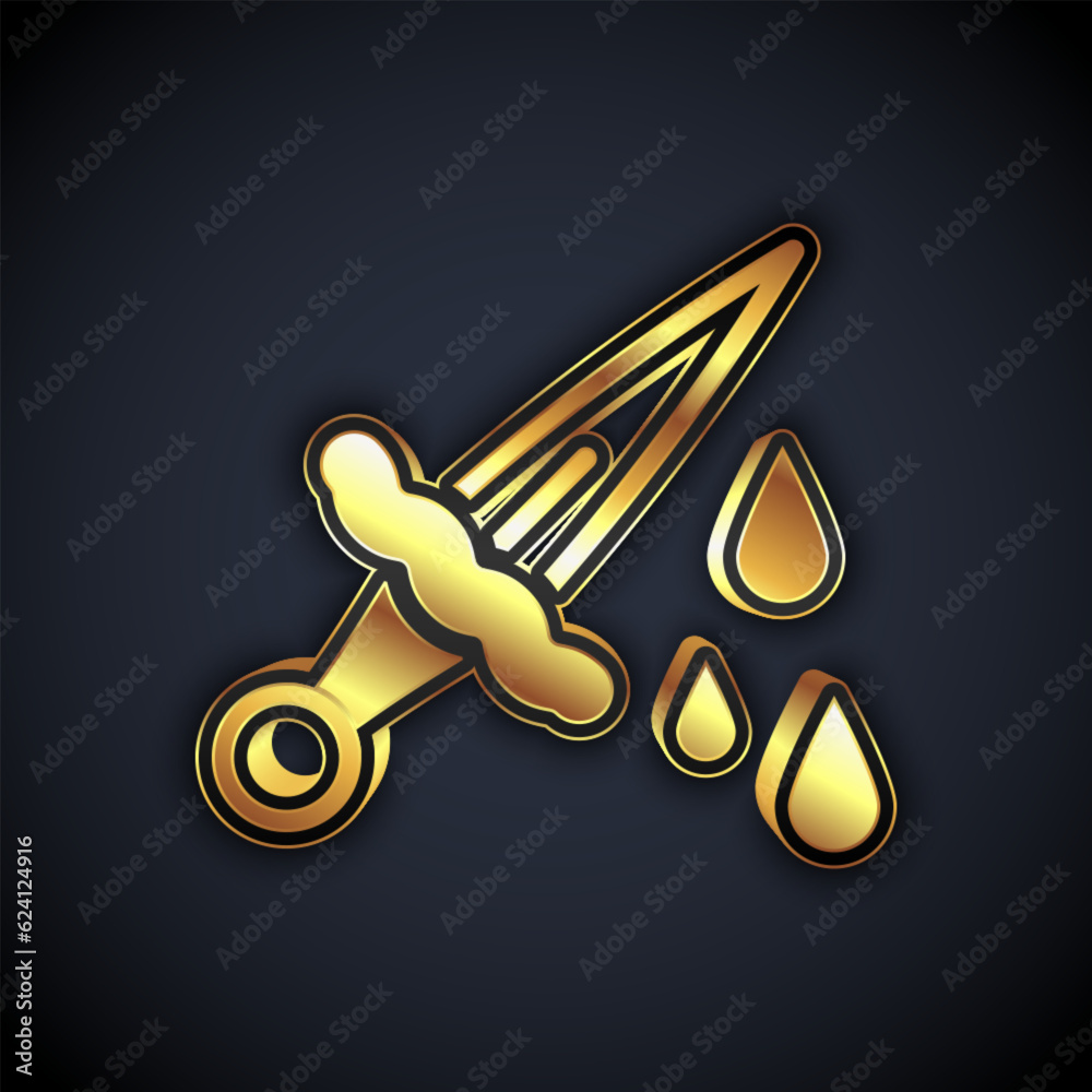 Gold Sword with blood icon isolated on black background. Medieval ...