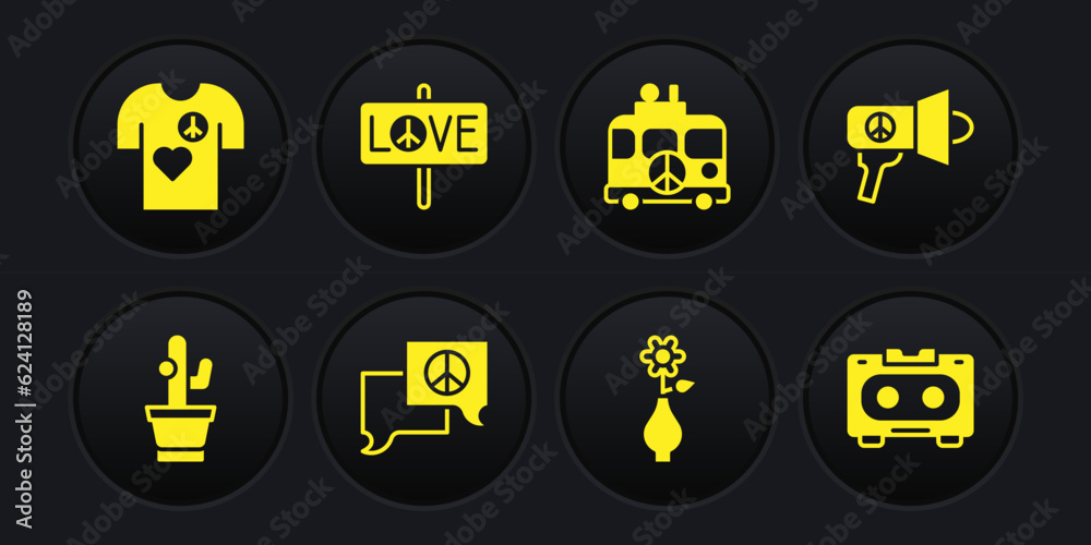 Set Cactus, Megaphone, Speech bubble chat, Flower in vase, Hippie ...