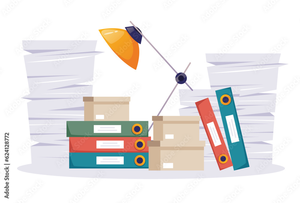 Paper file stack desk box office pile document concept. Vector graphic design illustration Stock ...