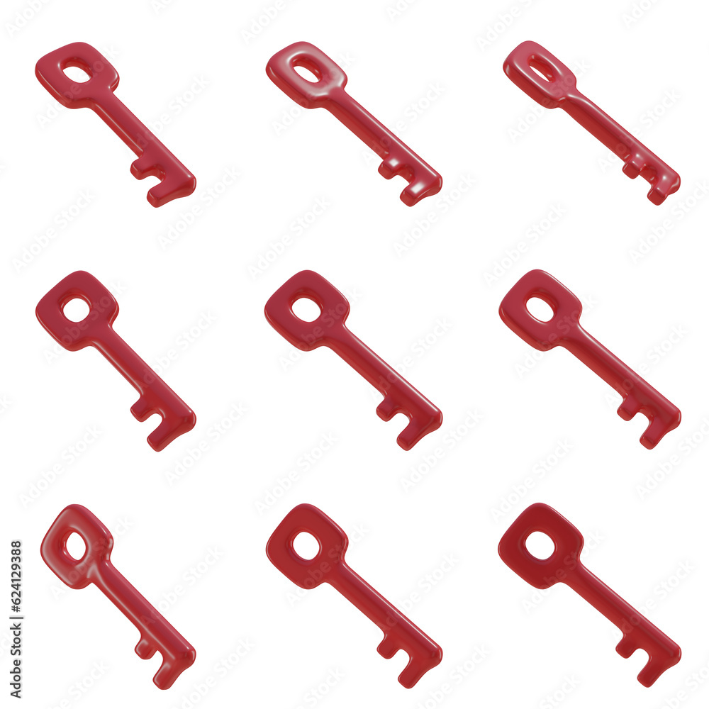 Set of red keys, Set of 3d keys with transparent background, PNG, Red ...