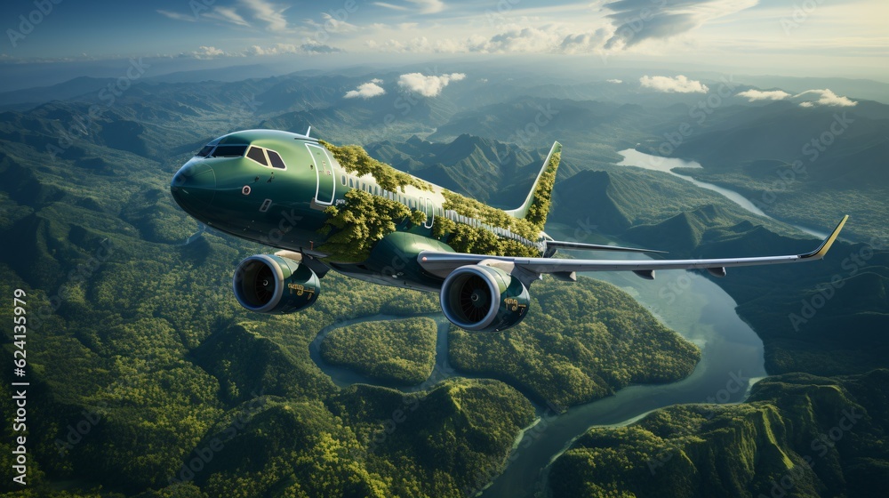 Airplane in leaves on the lush green nature background. Concept of ...