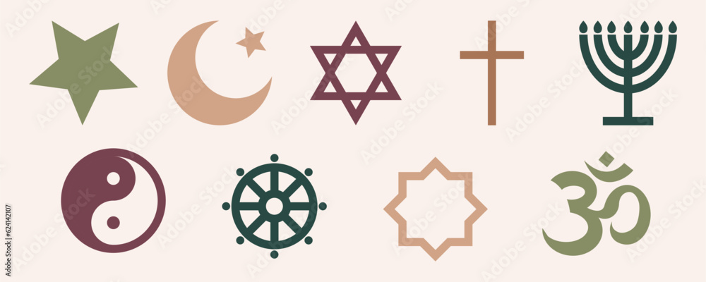 World religious symbol set elements. Collection of shape silhouette ...