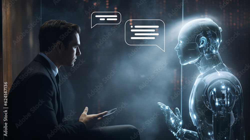 Person talking or chat with robot AI. Technology of Generative Pre ...