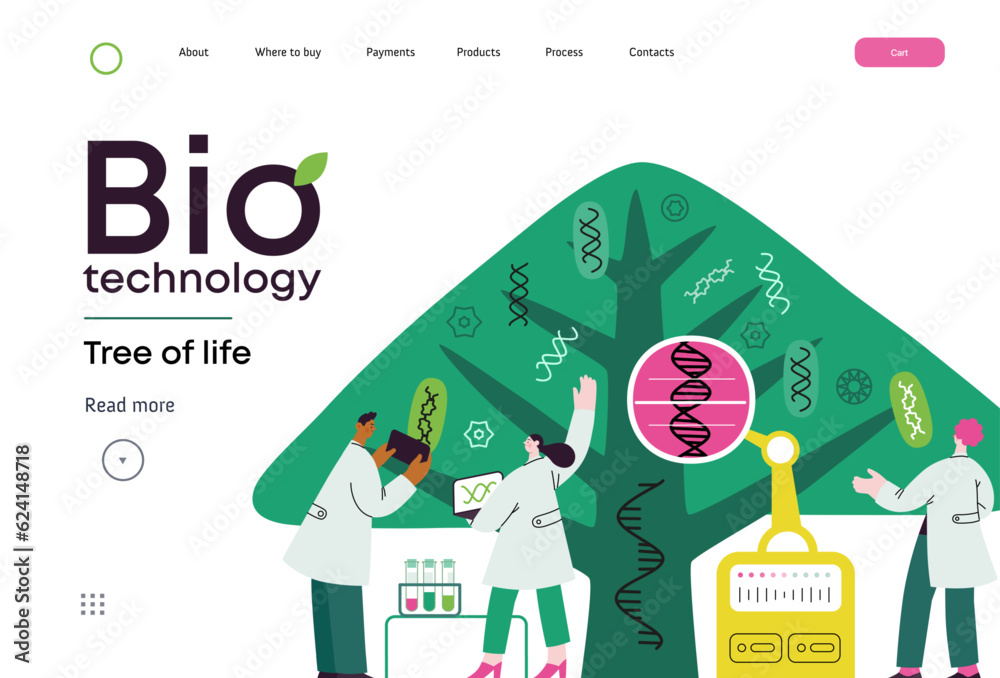 Vetor de Bio Technology, Tree of life - modern flat vector concept ...