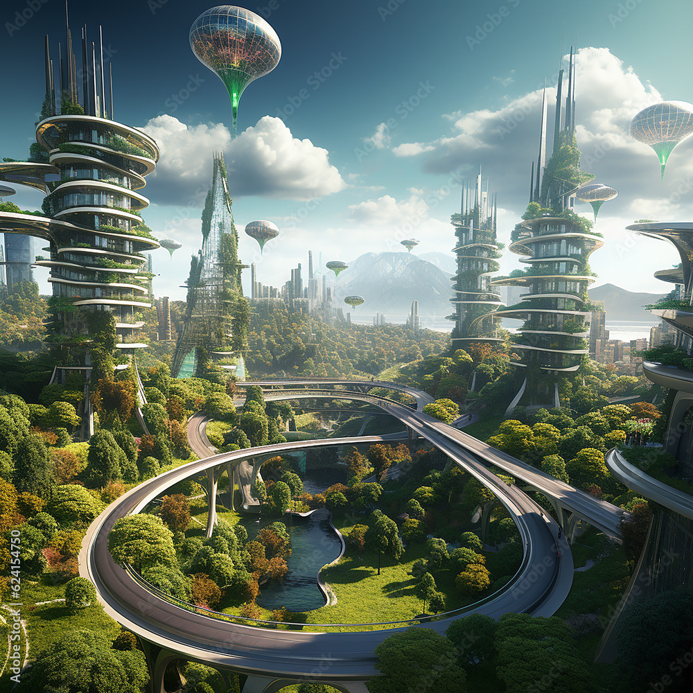 Futuristic city with green spaces and renewable energy sources, hd ...