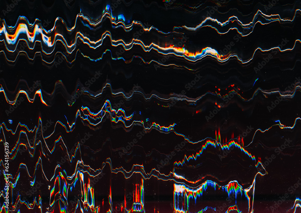 Glitch distortion. Noise interference. Signal error. Neon background of ...