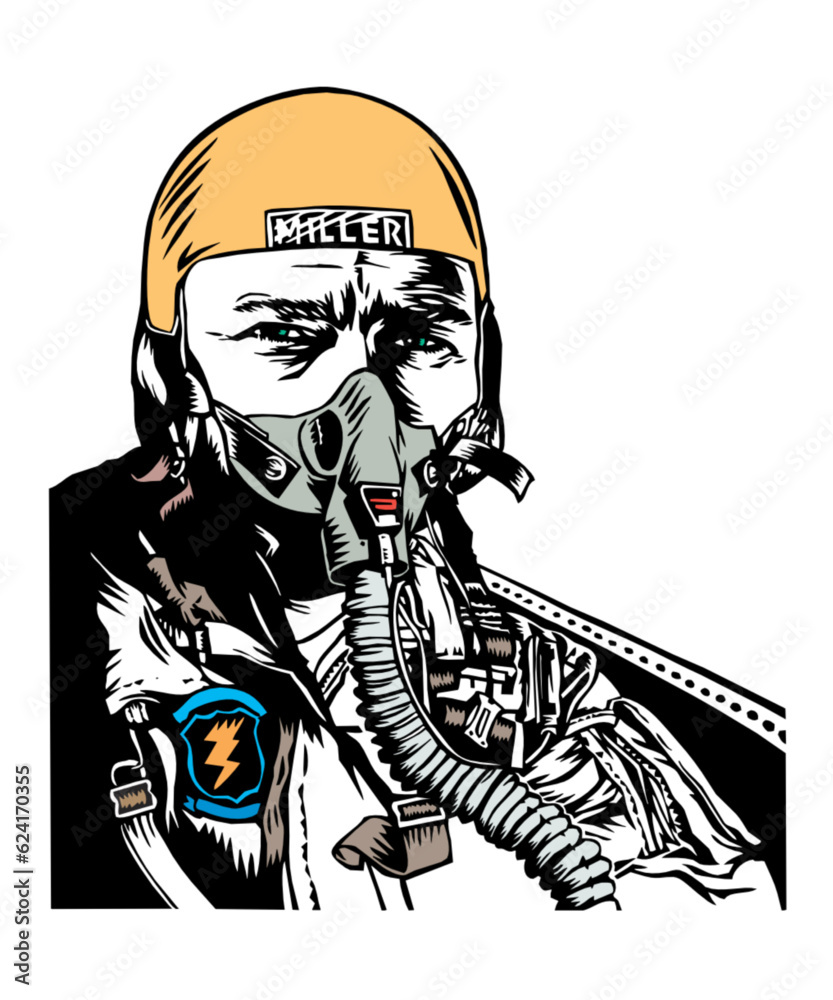 fighter pilot in jet cockpit with breathing apparatus and helmet vector ...