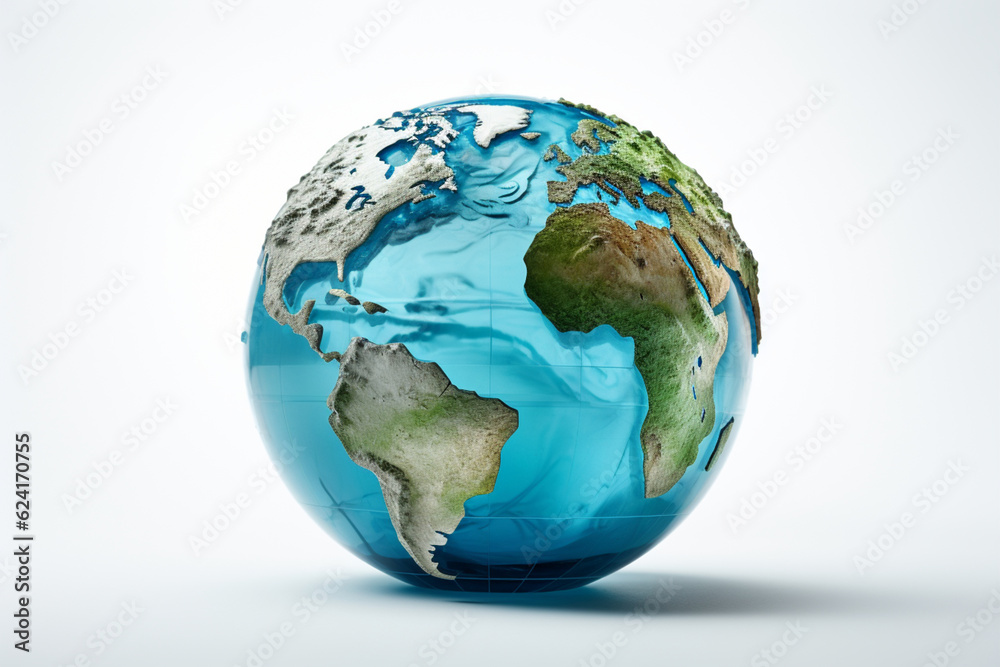 Water scarcity concept on Earth isolated on a white background, raising ...