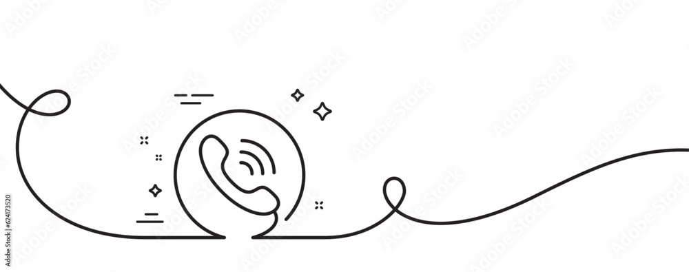 Call center service line icon. Continuous one line with curl. Phone ...